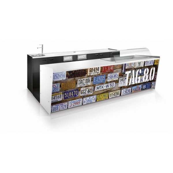 BAR COUNTER COMPLETE WITH FRONT COUNTER, BACK COUNTER AND 3 METERS PLATFORM