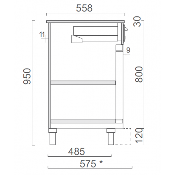 Cash register bar counter with drawers and open base L.125 x H.95 cm